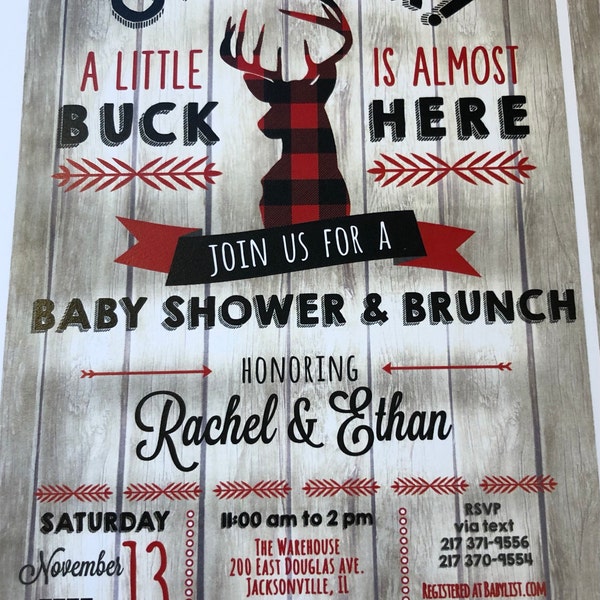 Little Buck Baby Shower Invitation, Rustic Baby Shower Set, Woodsy Baby ...