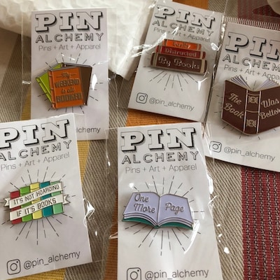 Book Enamel Pin Set 5 Lapel Pins Reading Hat Pins Bookish Enamel Pins ...
