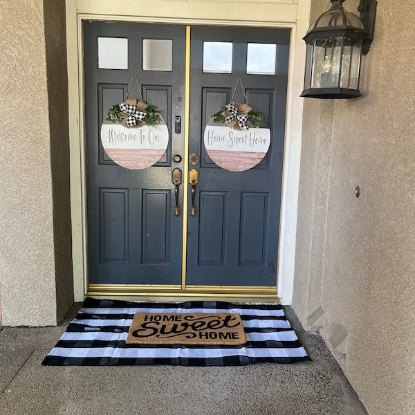 Double Front Door Signs - Personalized Front Door Wreaths - Welcome ...