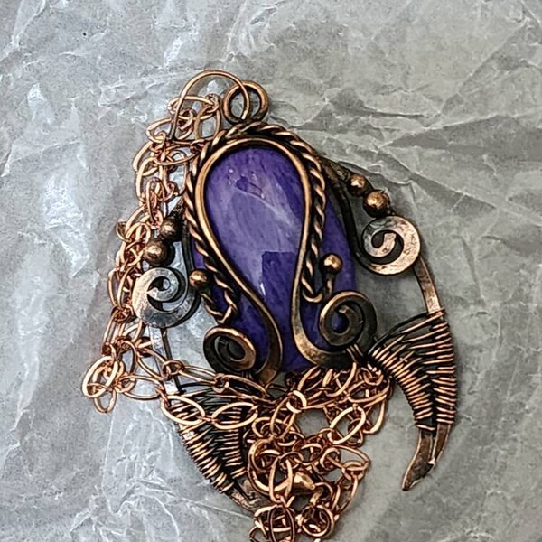 Red Fire Labradorite Pendant Copper Wire Wrapped Gemstone Jewelry ...