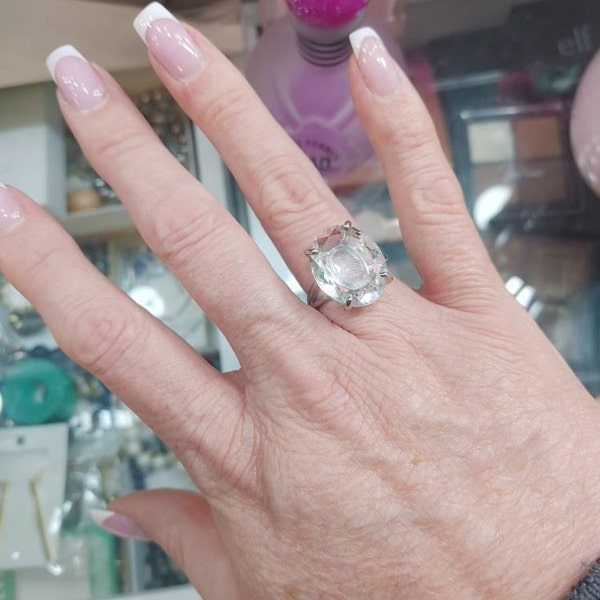 Large Quartz Ring · Crystal Quartz Ring · Silver Ring · Gemstone Ring ...