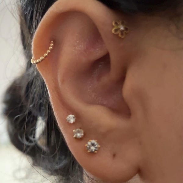 Tiny Open Flower Threadless Flat Back Earring, 20,18,16ga, 5-10mm ...