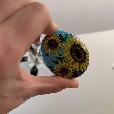 Sunflower Painted Rocks, Hand Painted Stones for Garden, Original ...