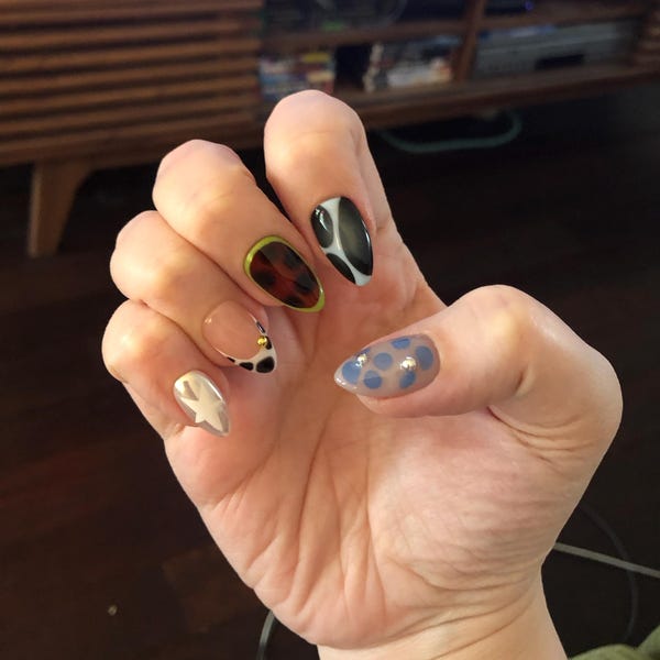 237 "coolness" Freestyle Cow Print Chrome French Tips Green Press on ...