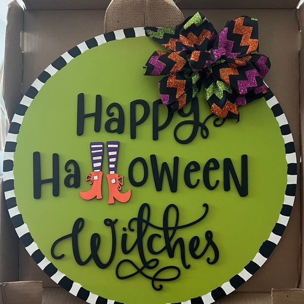 Halloween Door Hanger, Happy Halloween Witches, Witch Door Sign, Witch ...