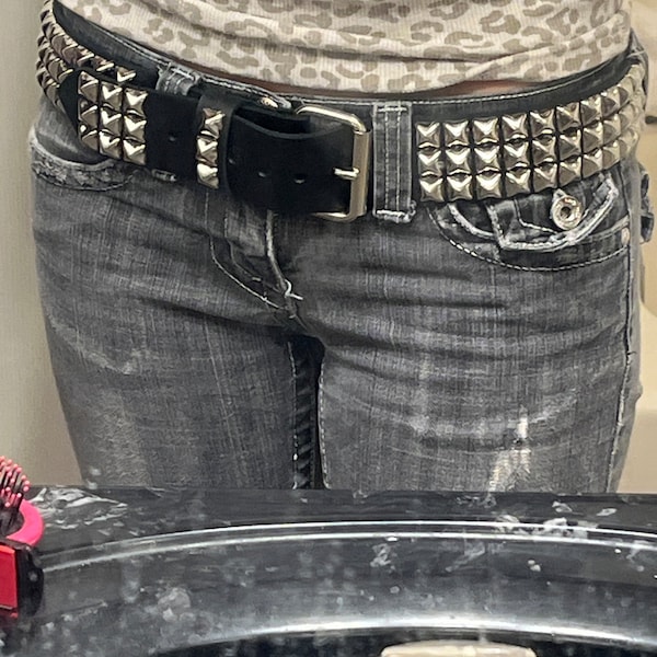Handmade Studded Spiked 1-3/4" (45mm) Wide Full Grain Leather Belt 3 ...