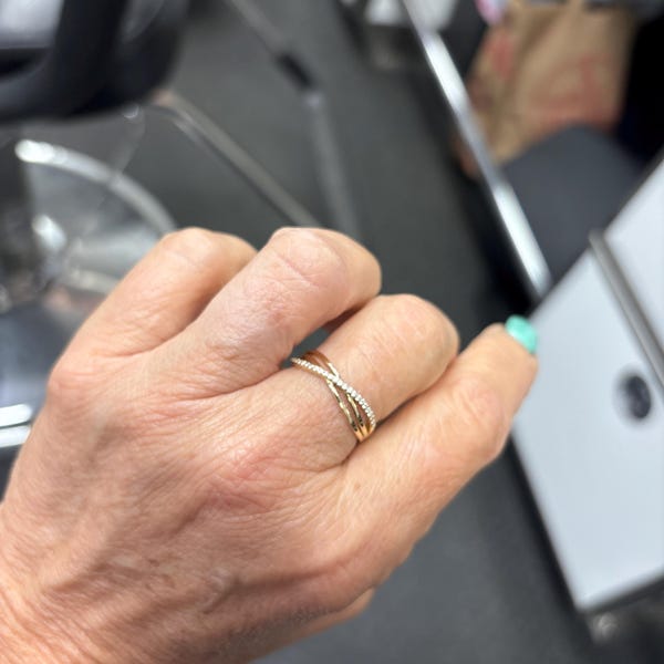 Crossover Triple Ring 14K Gold Pave Diamond Rolling Ring Gold Triple ...