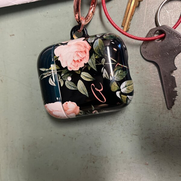 Rose Pattern on Black AirPod Case Monogrammed Airpods Pro Hard Case ...