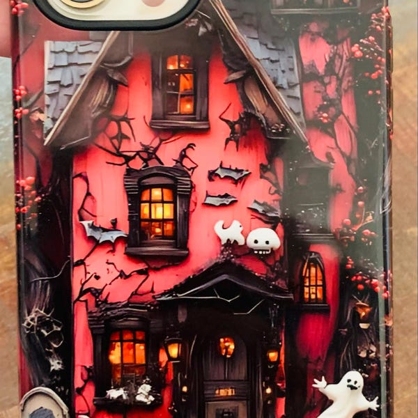 Spooky Haunted House Phone Case: Pink Goth Halloween Design Pixel ...