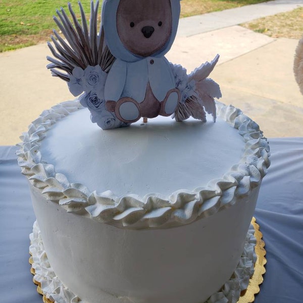 Baby Blue Teddy Bear Cake Topper | Pastel Theme Baby Shower Decor ...