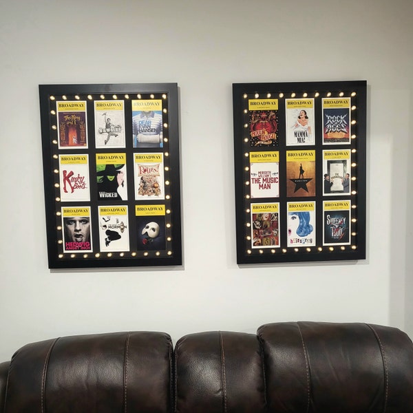 BROADWAY Playbill COLLAGE Wall Art With Marquee Lights ~ 20" X 28 ...
