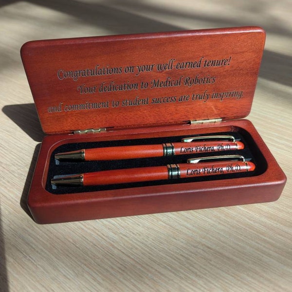Engraved Wooden Pen Set Monogramed Pen Case Rosewood Pen Box Pen ...