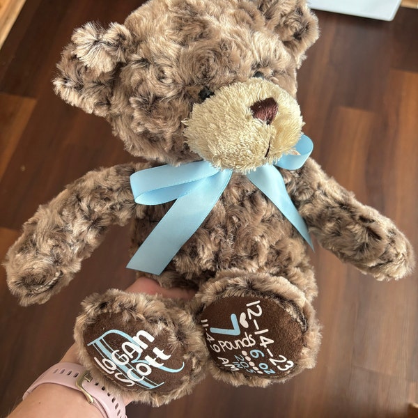 Teddy Bear Birth Stats Stuffed Animal, Personalized Plush Bear Birth ...
