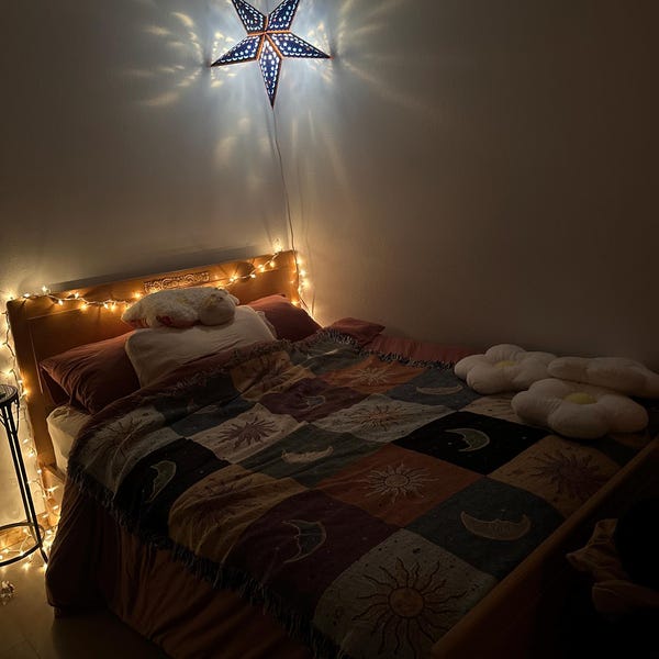 Boho Sun and Moon Woven Blanket - Celestial Checkerboard Throw Blanket ...