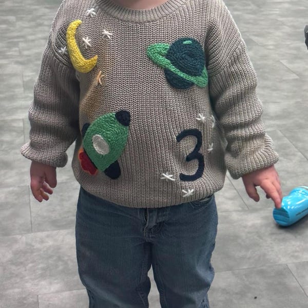 Toddler Moon Stars Planet Sweater Rocket Outer Space Sweater Kids Hand ...