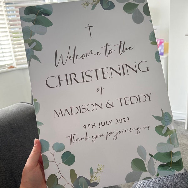 Christening - Welcome Sign - Plain Simple Cross Script or Plain Text ...
