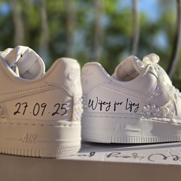 Personalized Bridal Air Force 1 Sneakers White Iridescent Rhinestone ...
