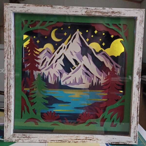 Mountain Lake Sunset Shadow Box SVG Template, Layered Cardstock Project ...