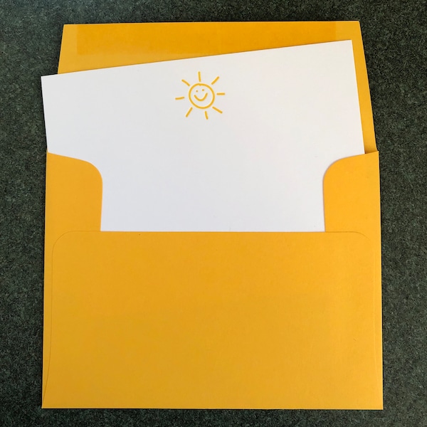 Letterpress Sun Card Set | Cotton Paper Notecards, Sunny Yellow ...