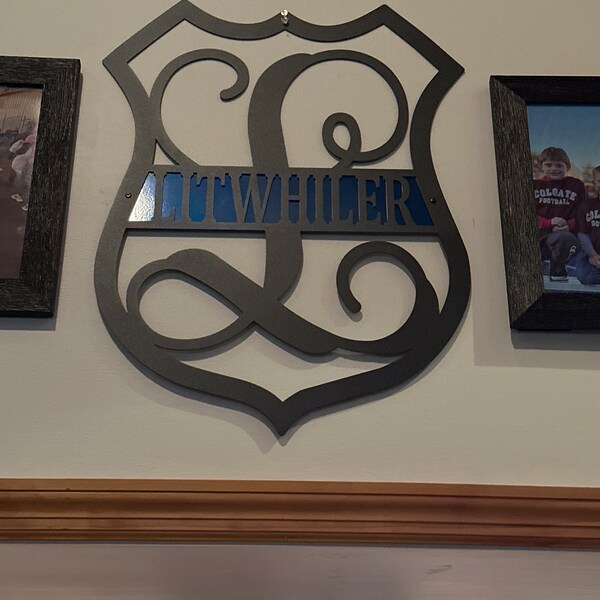 Police Officer Badge Monogrammed Sign | Thin Blue Line Metal Wall Art ...