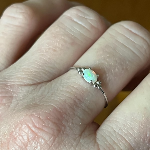 14K Triple Bead Opal Ring, Oval Opal Ring, Australian Opal, Gemstone ...