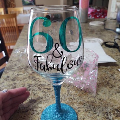 60th Birthday Glass / 60th Birthday Gift / Glitter Wine Glass / 60 and ...