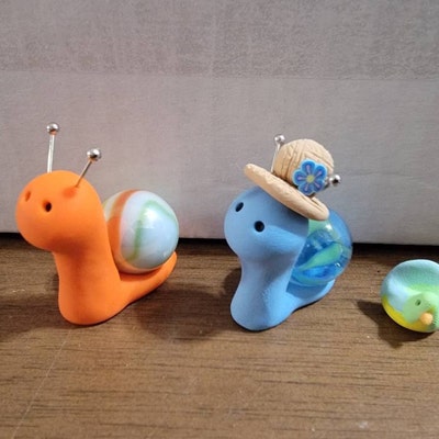 Polymer Clay Marble Snail Witch / Halloween Fairy Garden Miniature ...
