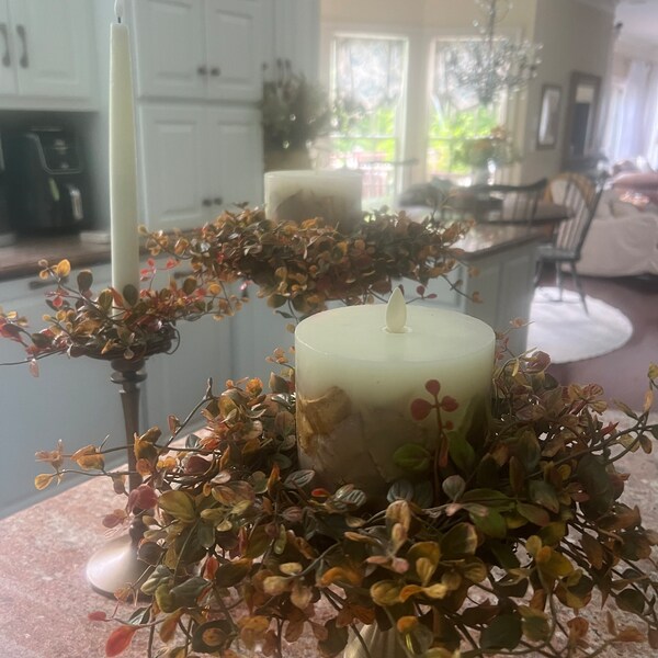 FALL Autumn Candle Ring, Farmhouse Inspired Small Leaf Airy Vine ...