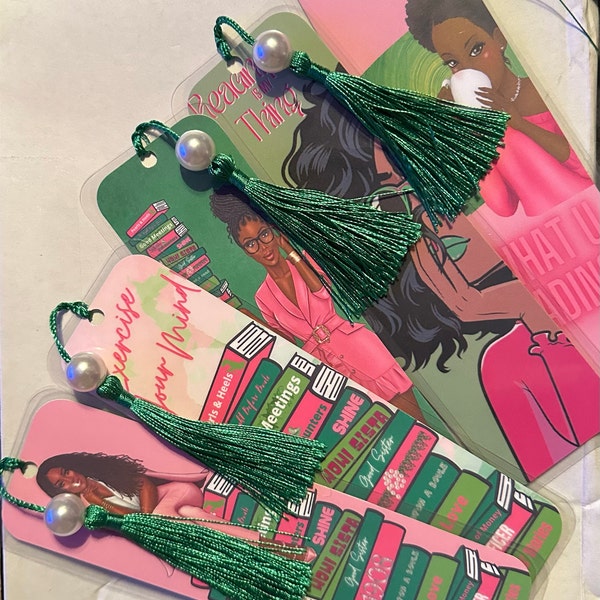Pink and Green Bookmarks, AKA Sorority Inspired Bookmarks, Planner Page ...