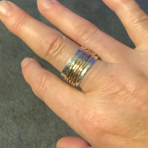 Sterling Silver Gold Wide Band Spinner Ring - Fiddle Meditation Rings ...