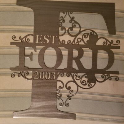 Scroll Monogram Initial Outdoor Metal Wall Art With Custom Est. Date ...