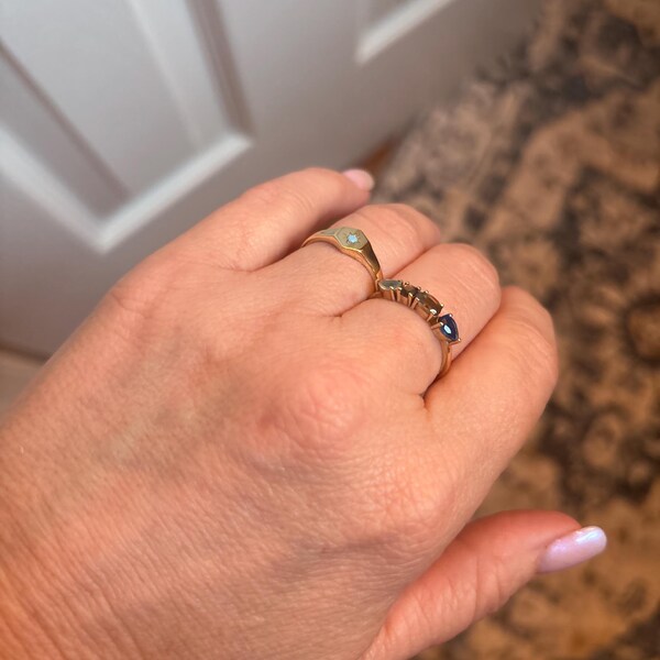 14K Gold Heartbeat Ring, Lifeline Pulse Band Ring, Love Forever Ring ...