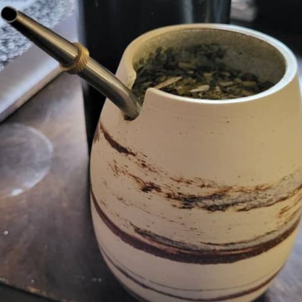 Handmade Ceramic Yerba Mate Gourd With Notch for Bombilla, Complete ...
