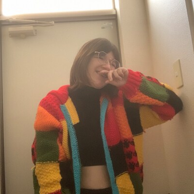 Patchwork Oversized Cardigan Hand Knitted Blue&gray Cardigan - Etsy