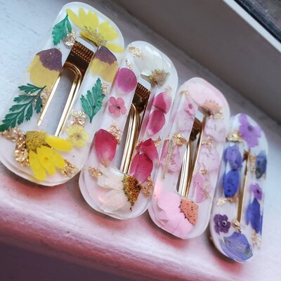 Botanical Hair Clips Real Pressed Flowers and Leaves - Etsy