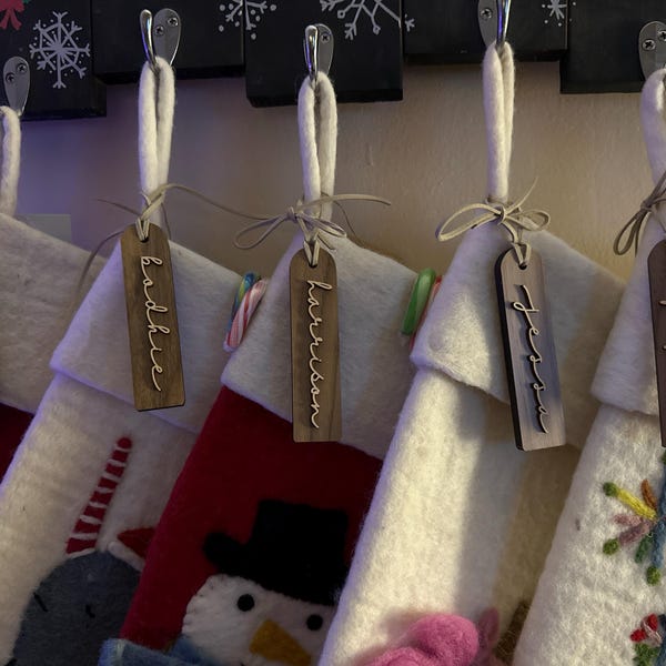 BLACK WOOD Stocking Tag - Personalized Black or White Wood Christmas ...