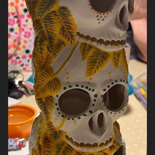 Unpainted Ceramic Bisque Skull Stack Large LIGHT UP 3 Halloween Skulls ...