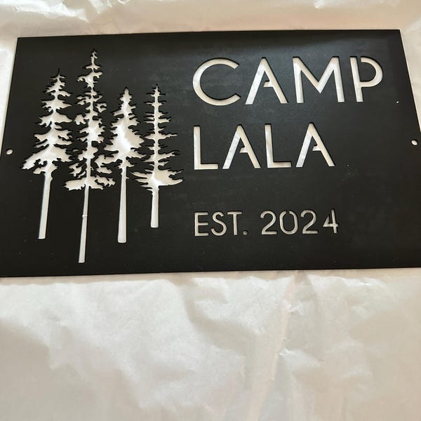 Personalized Metal Cabin Name Sign, Pine Tree Custom Metal Sign ...
