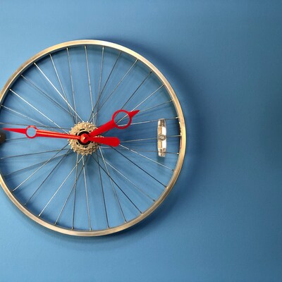 Bike Wheel Clock, Large, Wall, Gear, Cycle, Steampunk, Bicycle, Modern ...