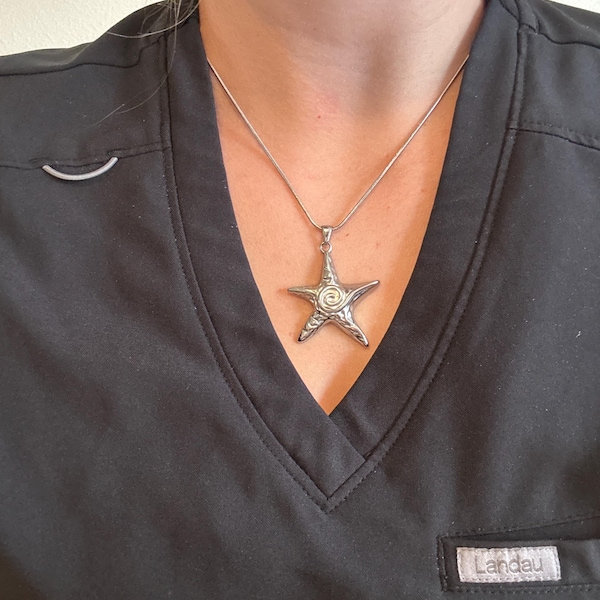 Stainless Steel Spiral + Star Pendant Charm Necklace on Dainty Chain ...