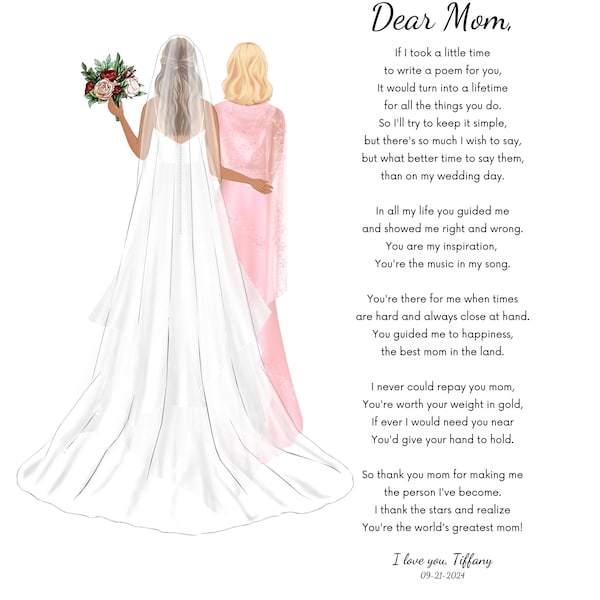 Mother of the Bride Poem From Daughter to Mom Mother of the Bride Gift ...