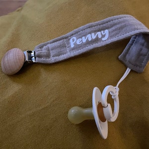 Minimalist Pacifier Clip With Custom Name Dummy Holder Muslin Fabric ...