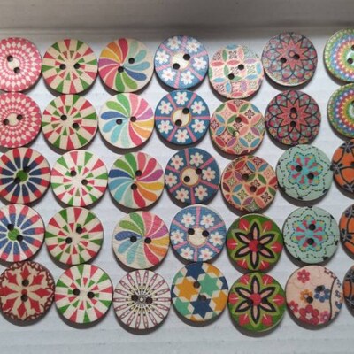 15mm-25mm Retro Round Wooden Buttons 2 Holes Clothing Button DIY Crafts ...