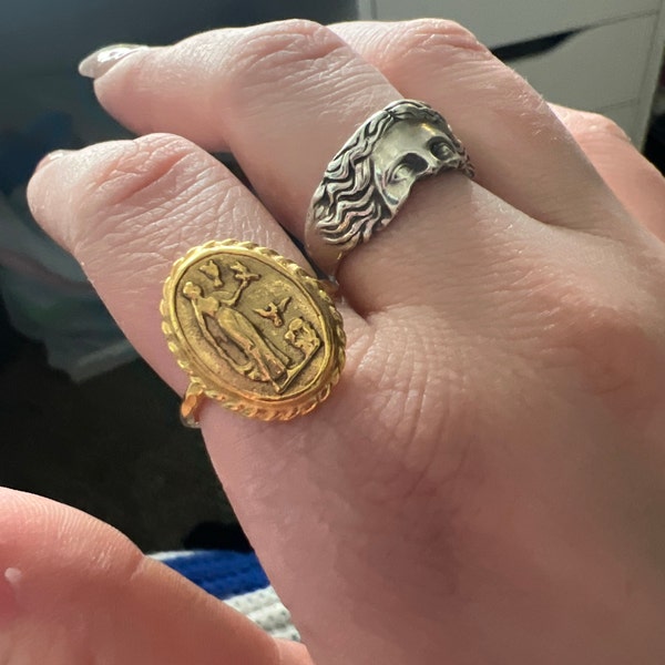 Ancient Roman Art Aphrodite Signed Coin Ring | 24K Gold Plated 925 ...