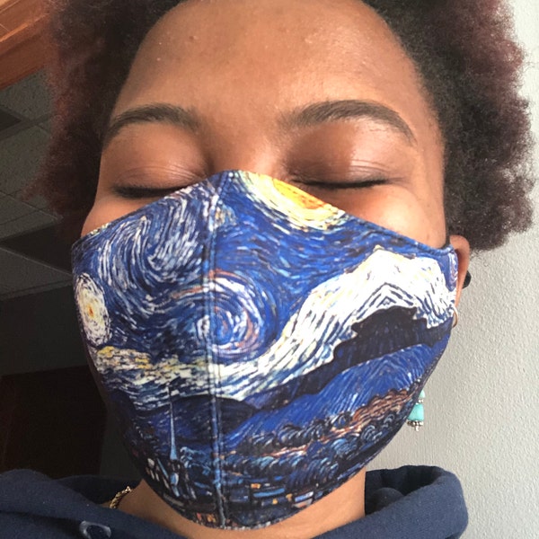Van Gogh Starry Night Face Mask With Filter Pocket | Adjustable Ear ...