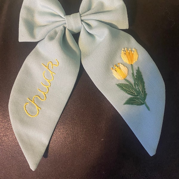 Personalized Named Hand Embroidered Hair Bow Coguina Red Flower Girl ...