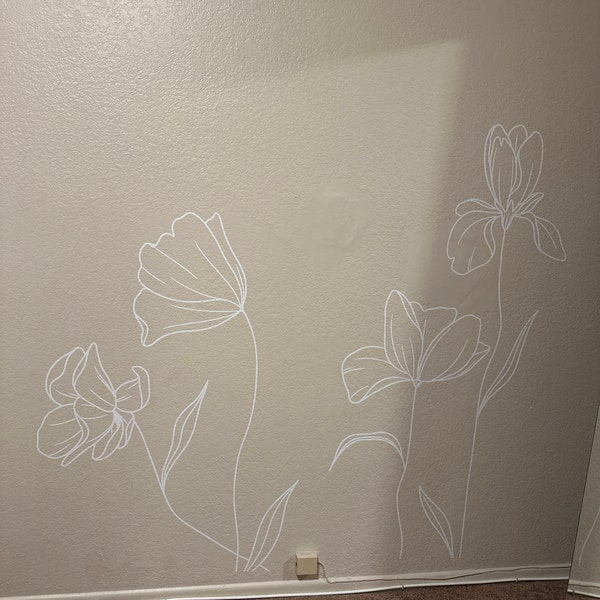 Minimal Line Art Flower Corner Wall Decals – Modern Floral Accent Wall ...