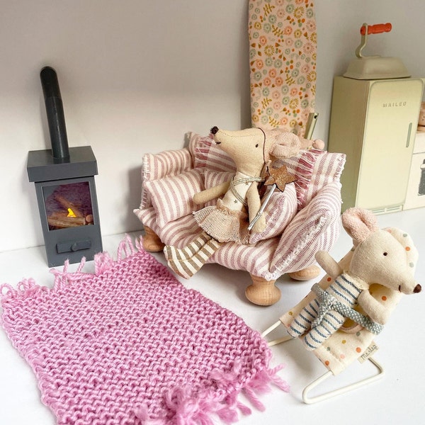 Dolls House Modern Dark Grey Square Log Fire With Light up Flame and ...