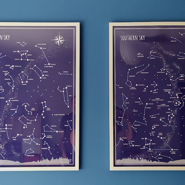 Little & Big Astronomer Prints Set - Southern and Northern Sky Poster ...