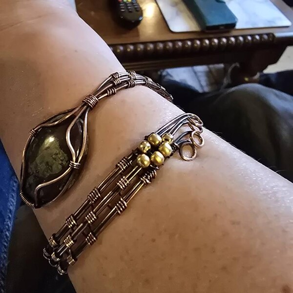 Labradorite Bangle Copper Wire Wrapped Cuff Bracelet Adjustable Bangle Gemstone Cuff Bracelet ...